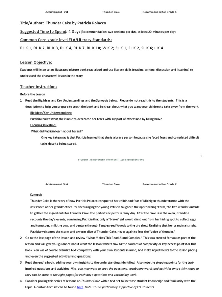 Thunder Cake K Lit | Download Free PDF | Vocabulary | Human Communication