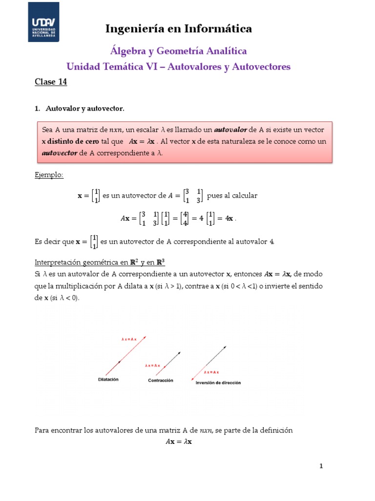 Autovalores y Autovectores - Clase 14 - Guía Teórica | PDF | Valores ...
