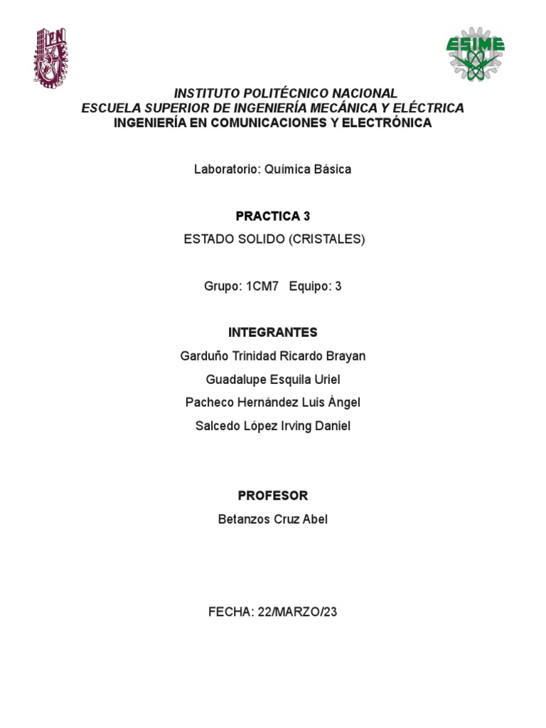 Practica 3 Estado Solido | PDF | Cristal | Sólido