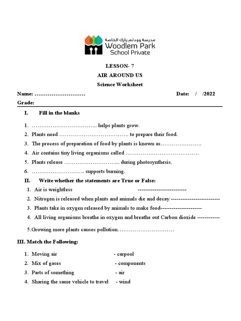Air Around Us - Worksheet | PDF