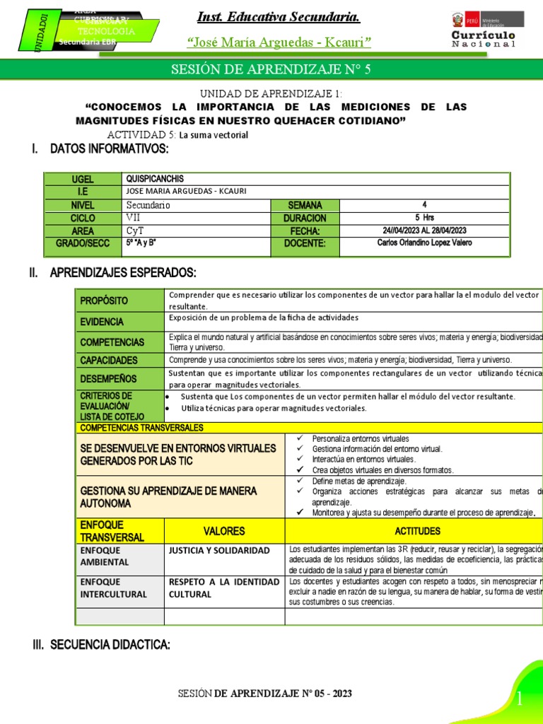 d5º Ses Act 5-Cyt-u1 | PDF | Vector Euclidiano | Aprendizaje