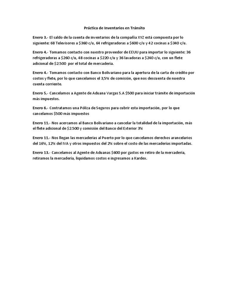 Ejercicio 2 Prácticas de Inventario en Tránsito | PDF