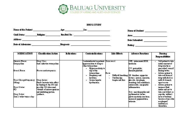 Drug Study Doxycycline | PDF | Drugs | Diseases And Disorders