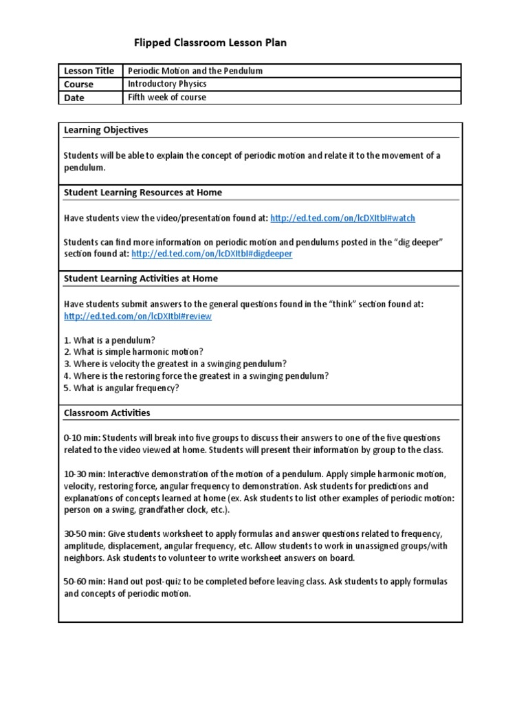 Flipped Classroom Scenario | PDF | Oscillation | Pendulum
