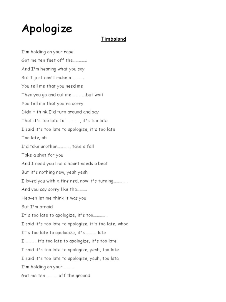 Timberland. Too Late To Apologize. TCH | PDF