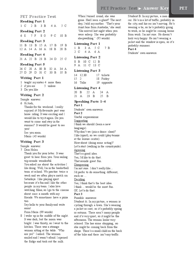 Pet Practice Test Answer Key Pet 59c6e1b91723ddb47132984e | PDF