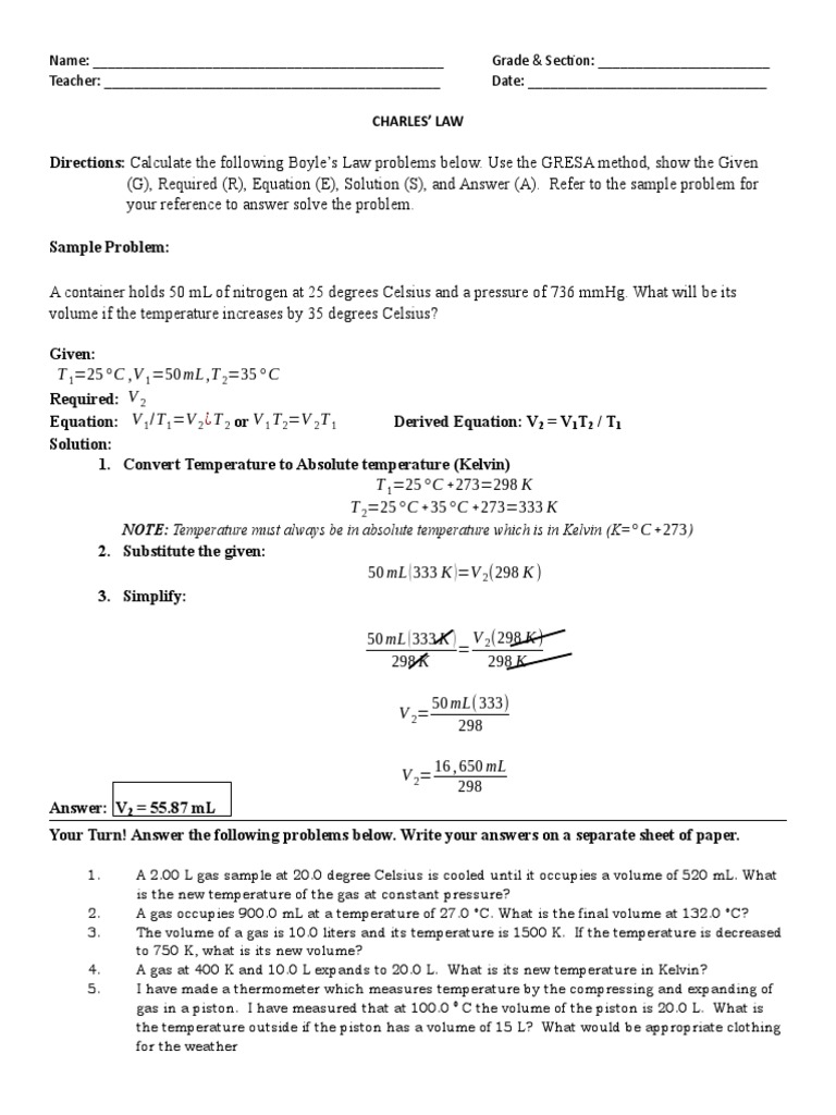 Charles-Law-Activity-Worksheet | PDF | Temperature | Gases