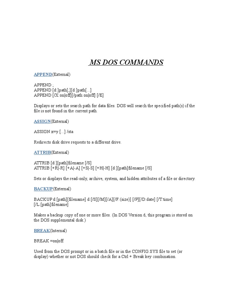 Ms Dos Commands | PDF | Dos | Computer File