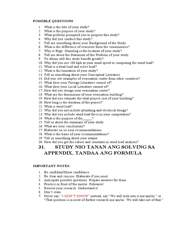 Possible Questions | PDF