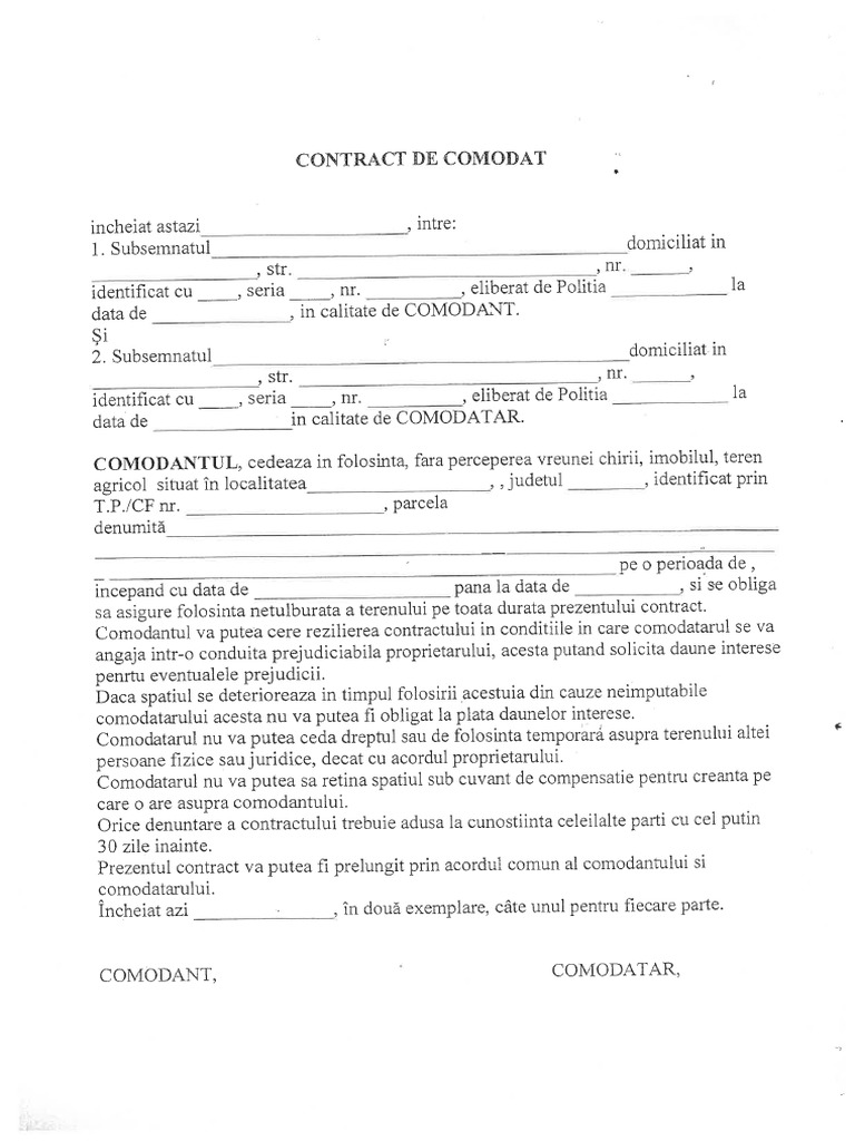 Contract de Comodat | PDF