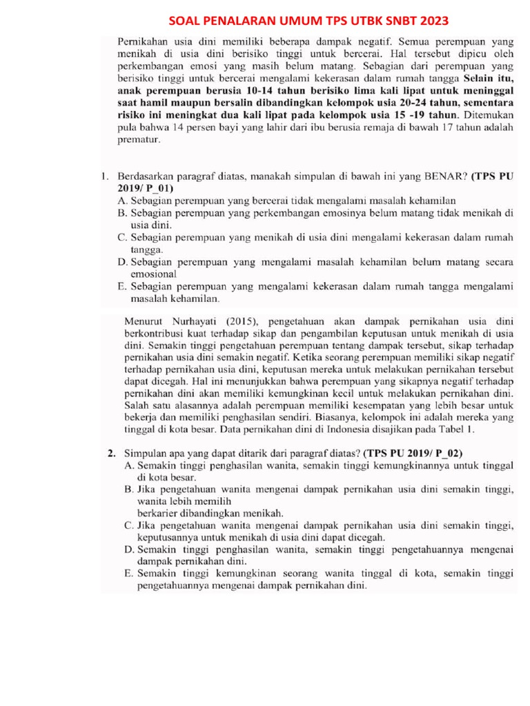 (Soal) Soal Penalaran Umum Tps Utbk SNBT 2023 | PDF