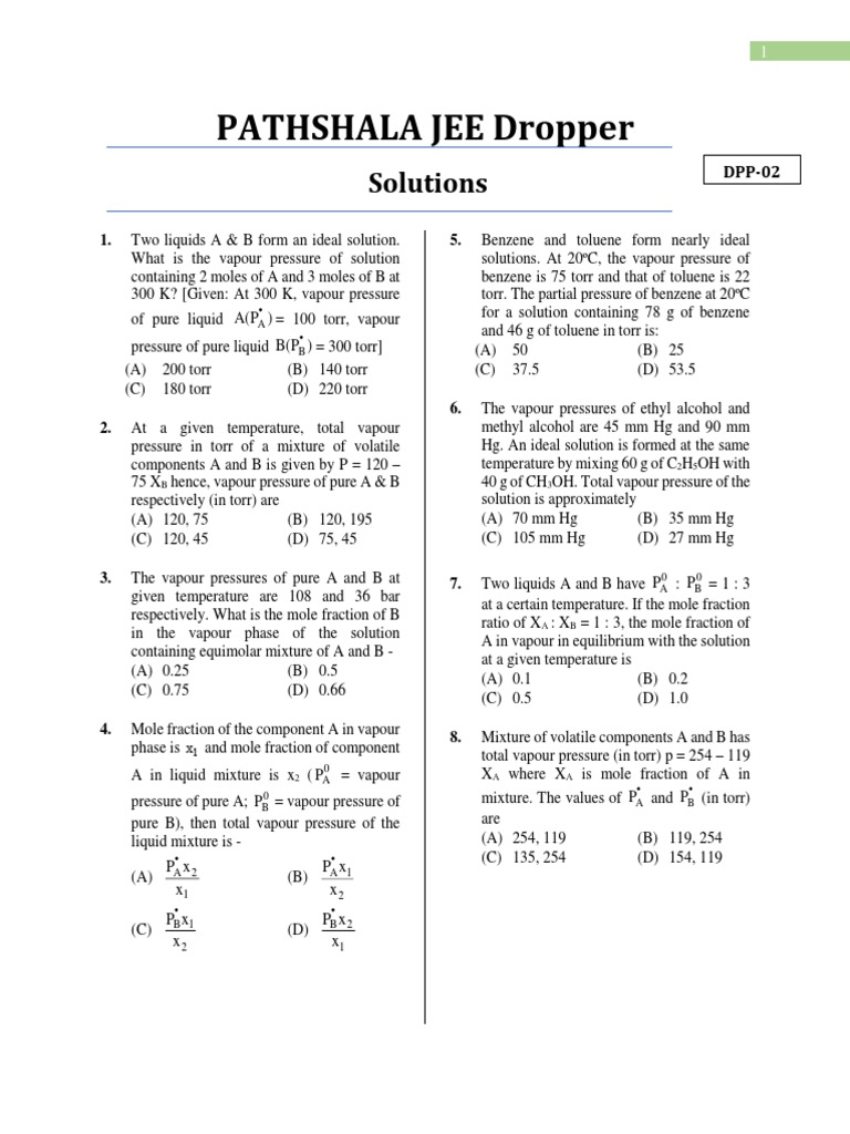 Solutions DPP 2 | PDF | Vapor | Chemistry