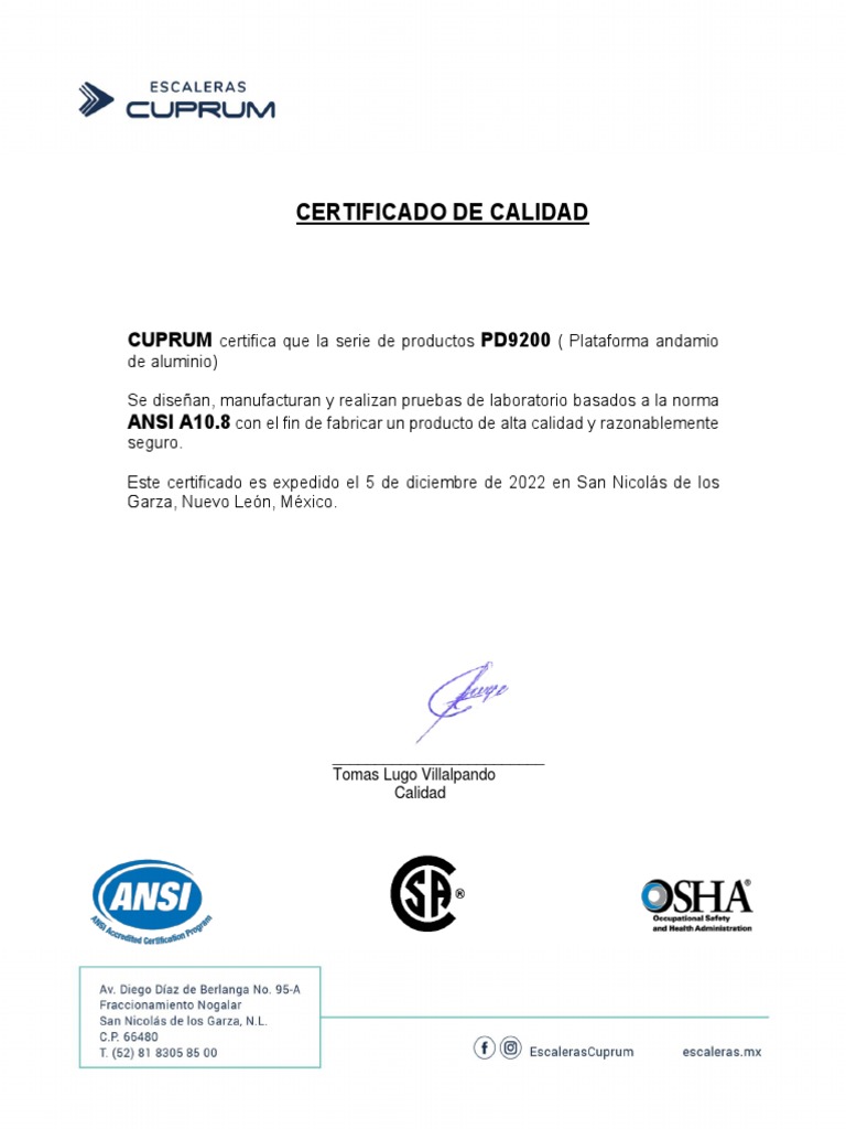 Certificado Cuprum Plataforma | PDF