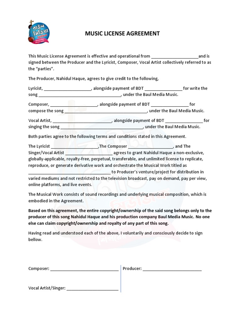 Music License Agreement Template | PDF