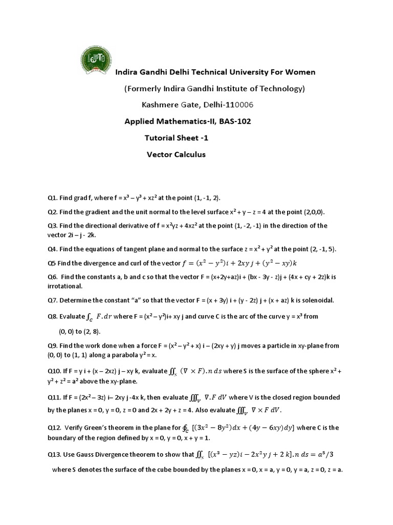 Tutorial Sheet 1-Vector Calculus | PDF | Differential Geometry | Mathematical Physics
