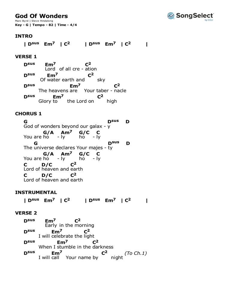 God of Wonders G | PDF