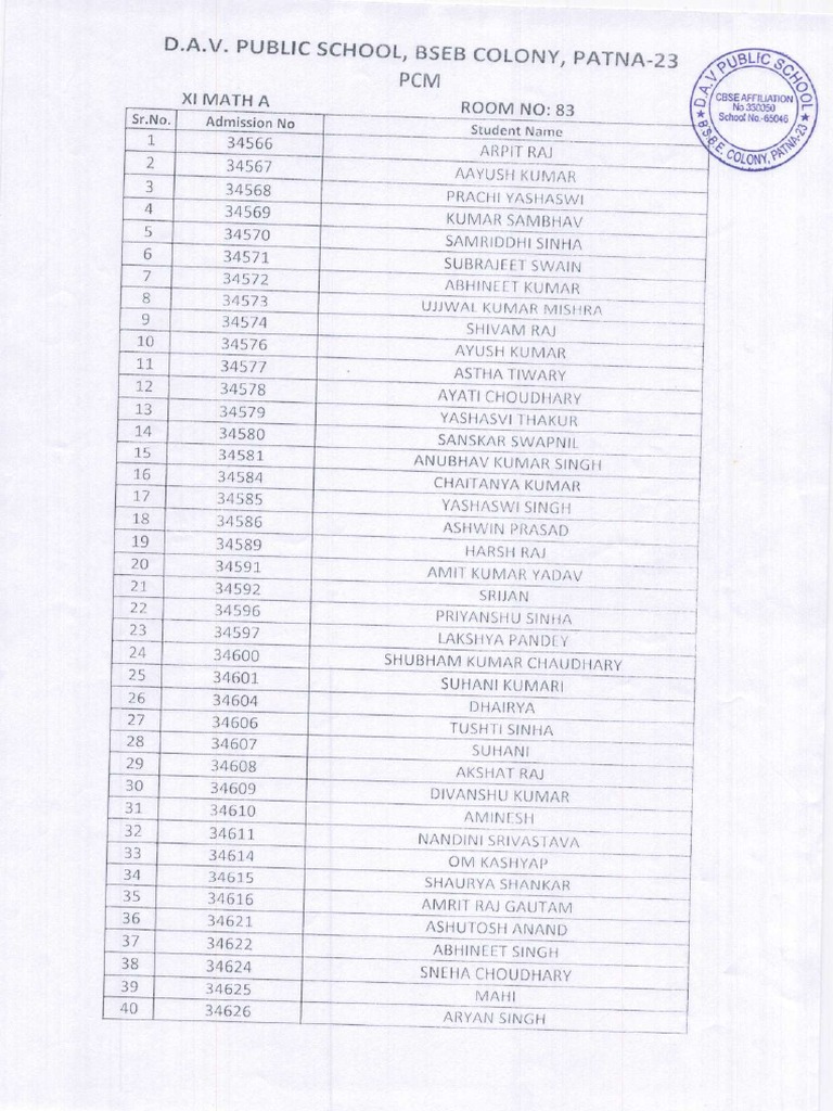 Section Alootment of Class XI - Compressed | PDF Section Alootment of Class XI - Compressed | PDF