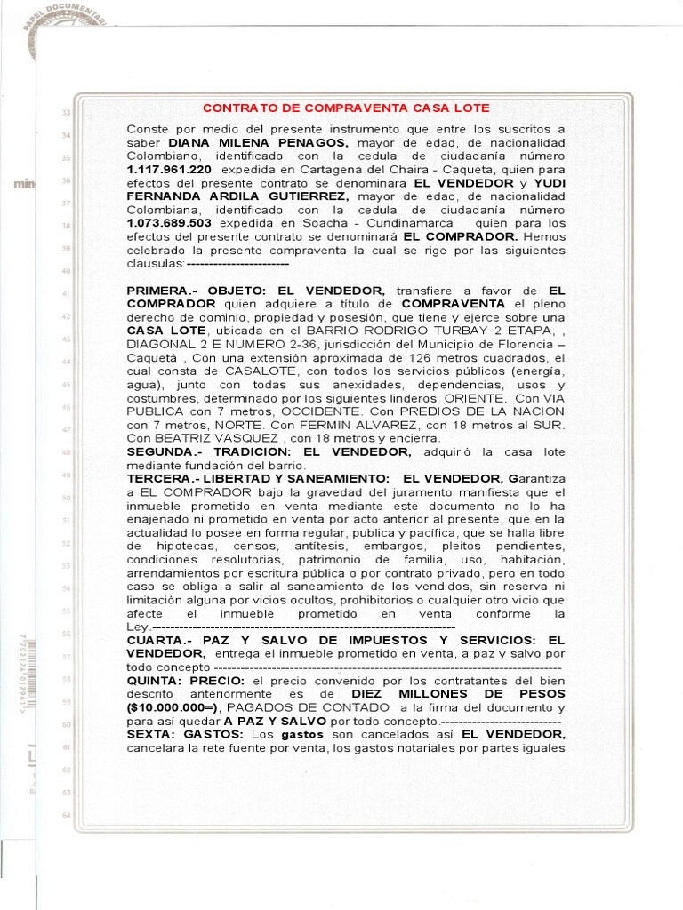 Contrato Compraventa Casa Lote | PDF | Ley común | Derecho privado