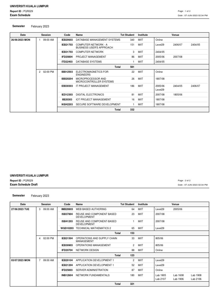 Exam Schedule - February Semester 2023 | PDF | Component Based Software Engineering | Computing