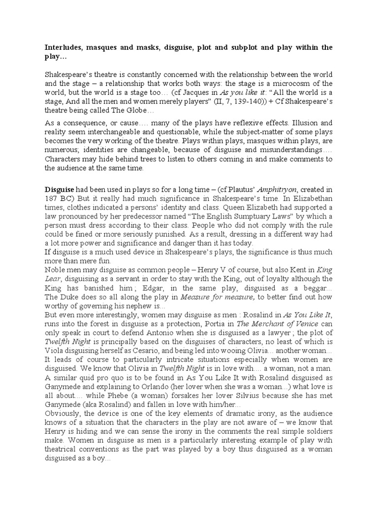 Shakespeare's Use of Disguise and Metatheatre | PDF | As You Like It