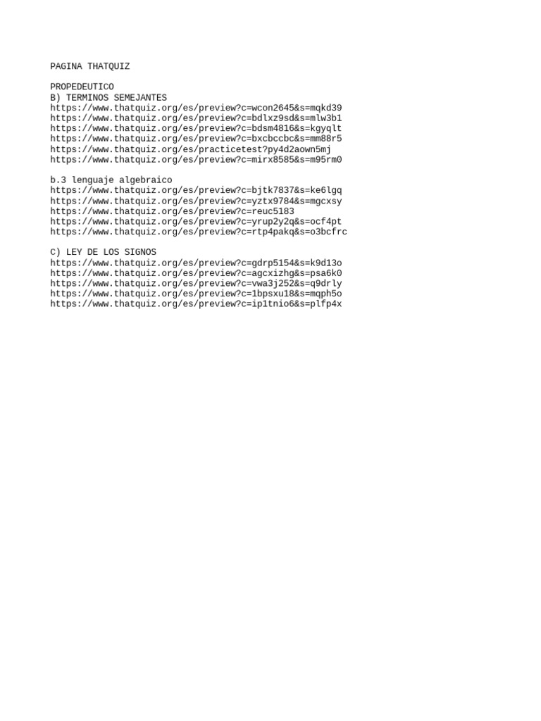 EJERCICIOS PROPEDEUTICO THATQUIZ | PDF