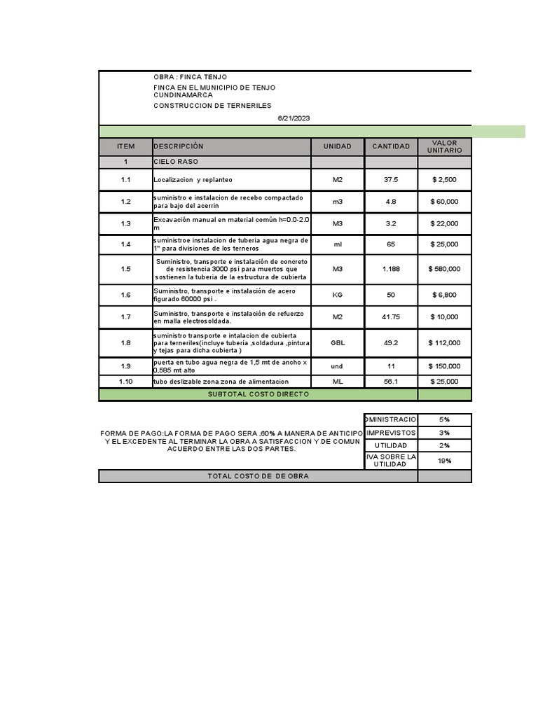 Cotizacion Terneras v2 | Descargar gratis PDF | Procesos industriales | Materiales