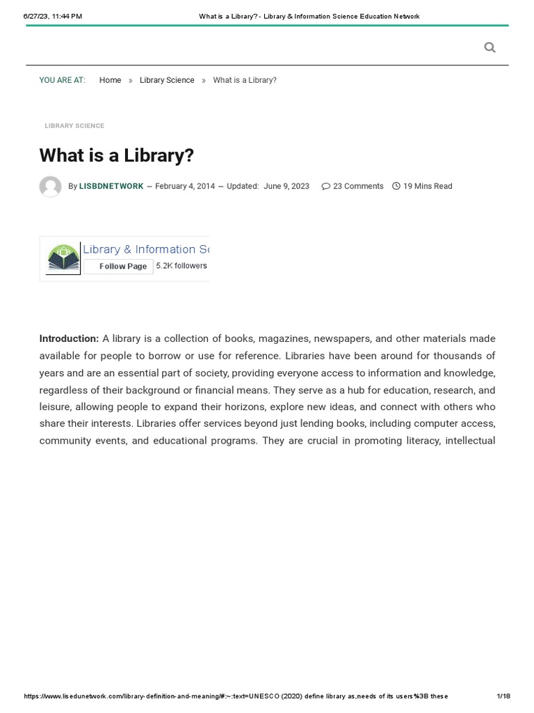 What Is A Library - Library & Information Science Education Network | PDF | Libraries | Digital ...