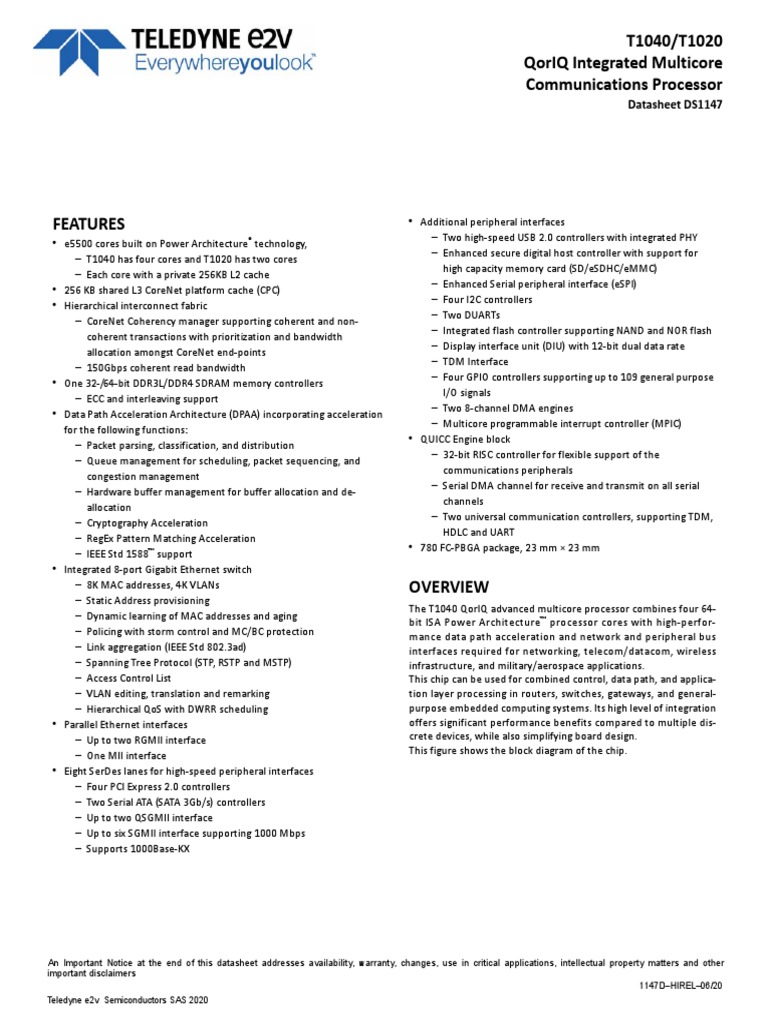 T1040/T1020 Qoriq Integrated Multicore Communications Processor | PDF ...