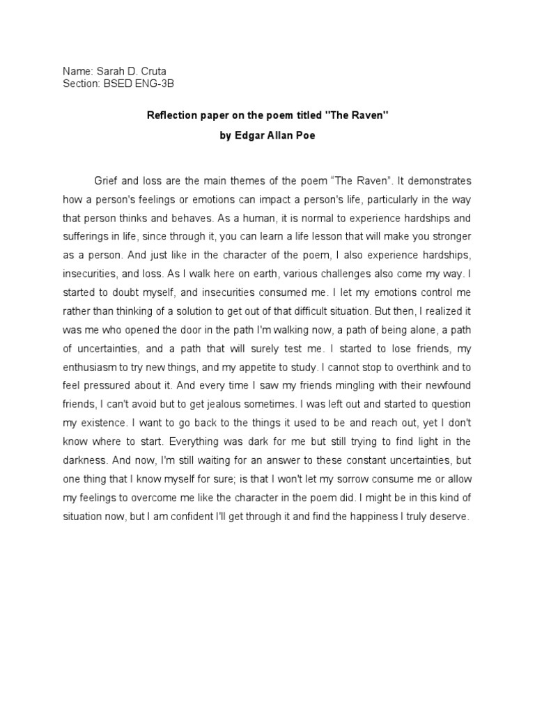Reflection Paper (The Raven) | PDF | Self-Improvement | Poetry