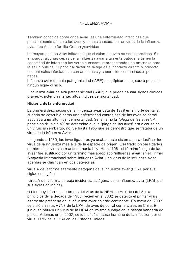 Influenza Aviar | PDF | Influenza aviar | Influenza