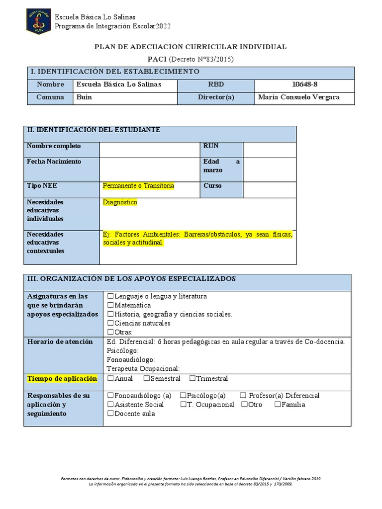 Ejemplo de PACI | PDF | Plan de estudios | Aprendizaje