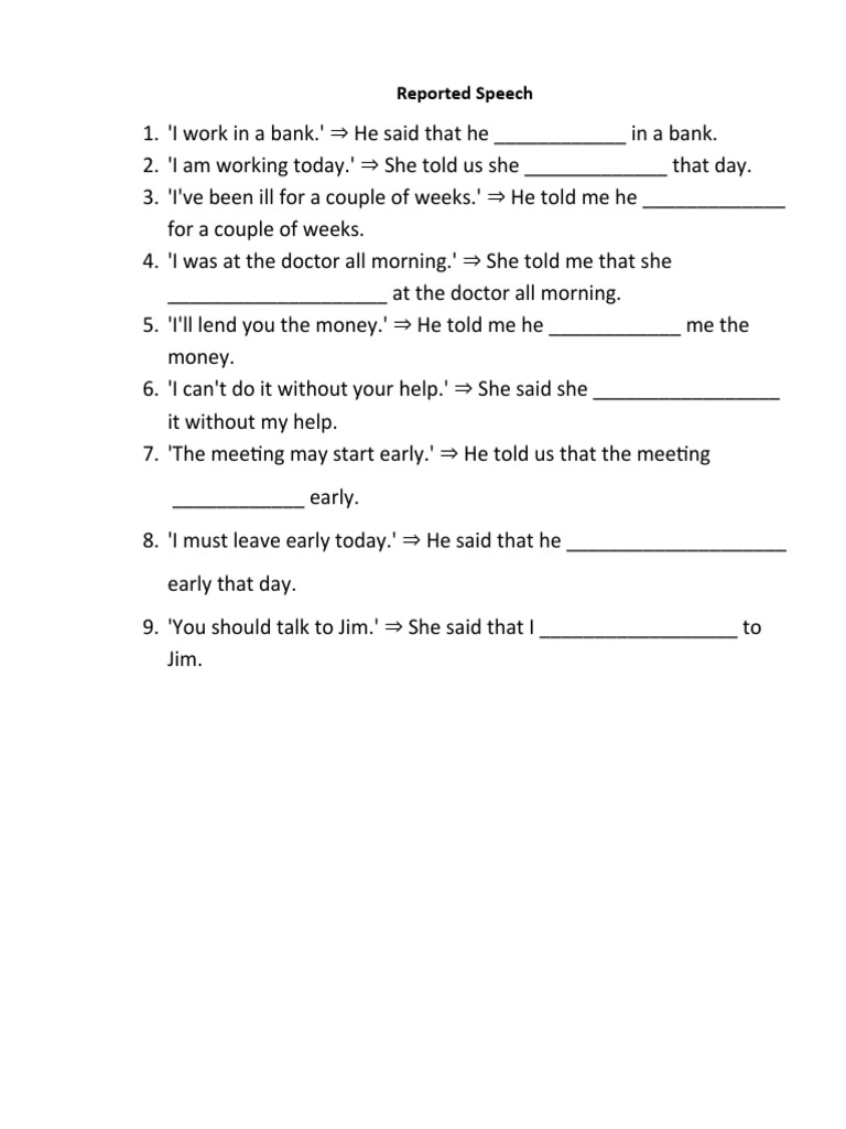 Reported Speech Practice Exercises | PDF | Self-Improvement | Lifestyle
