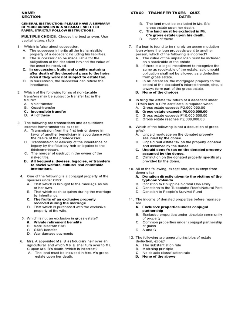 MIDTERM Long Quiz - Theories Answer Key | PDF | Estate Tax In The ...