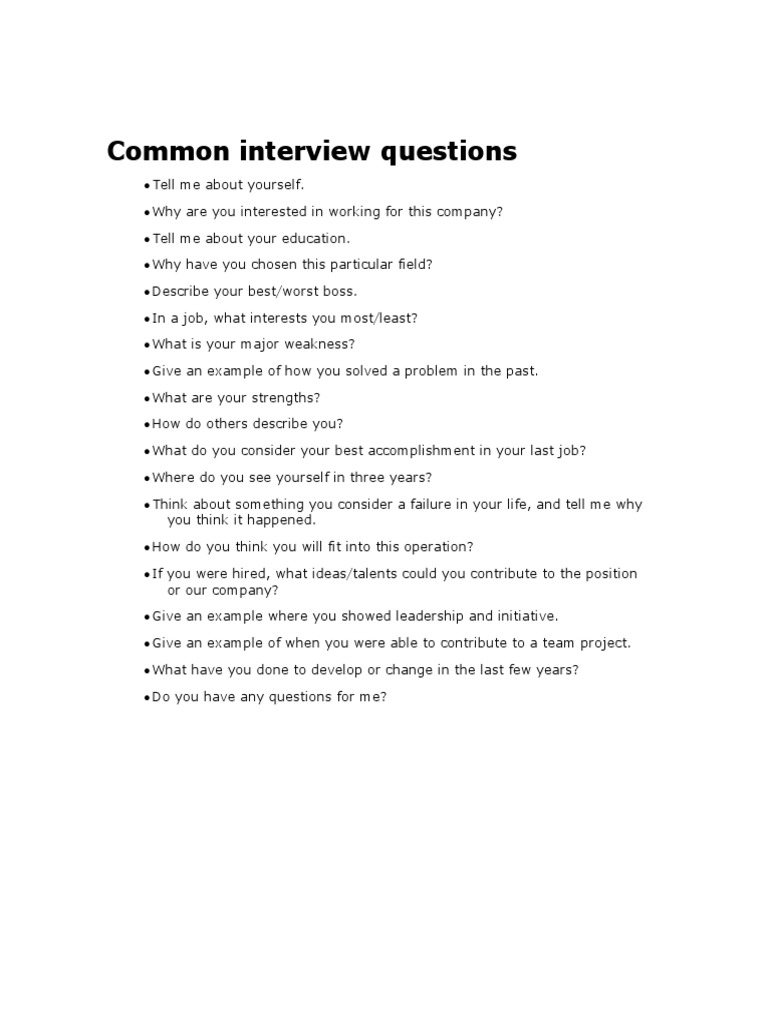 Common Interview Questions | PDF