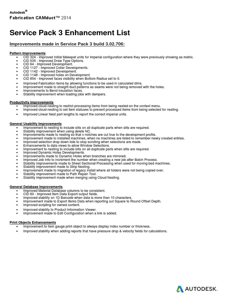 2014 SP3 Fabrication CAMduct Enhancements List | PDF | Computer File ...