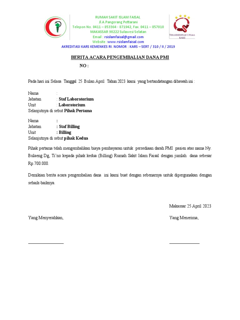 BERITA ACARA PENGEMBALIAN DANA PMI | PDF