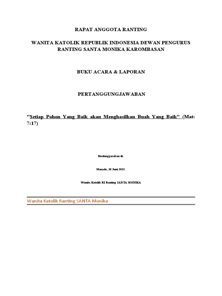 Laporan Kegiatan Ranting WANITA KATOLIK | PDF
