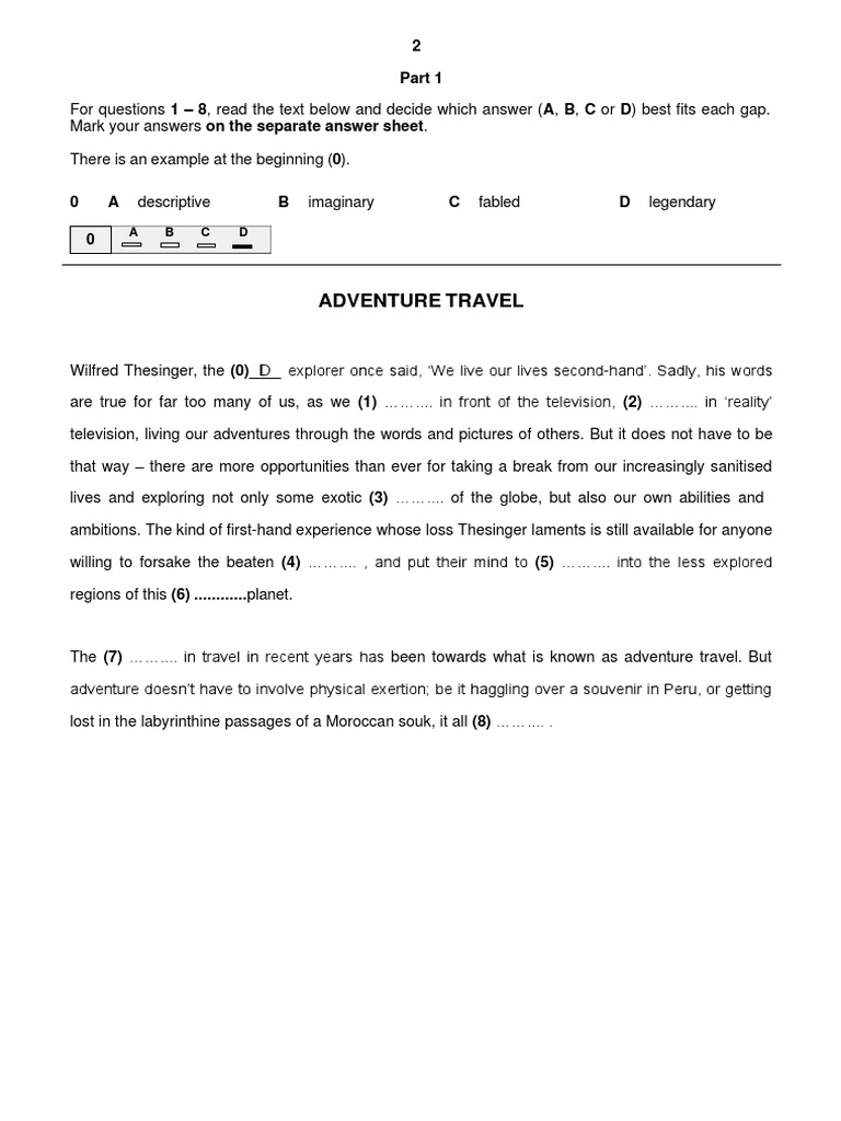 Adventure Travel: 2 - 8, Read The Text Below and Decide Which Answer (A ...