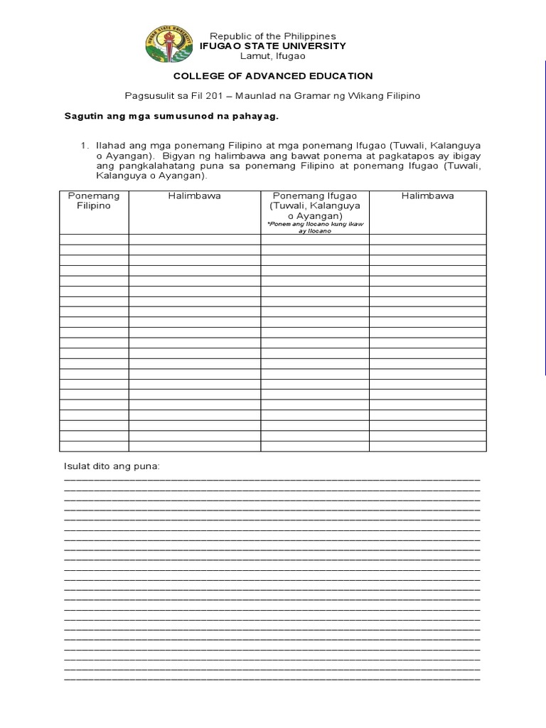 Pagsusulit Sa Filipino | PDF