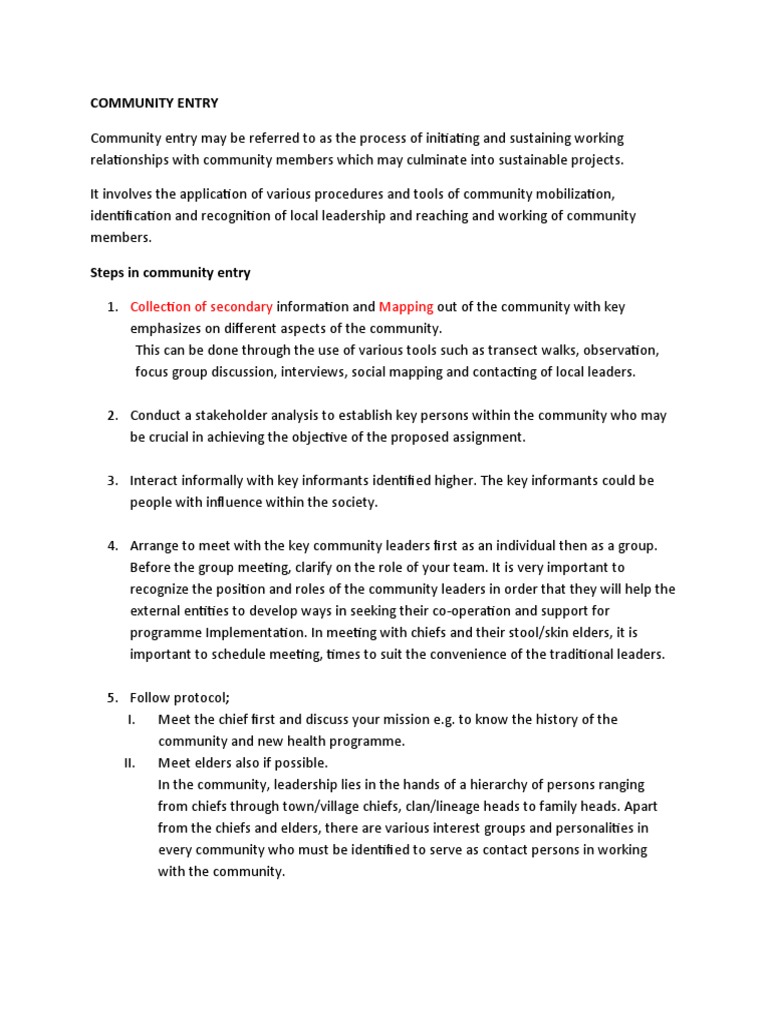 Community Entry | PDF | Community | Leadership