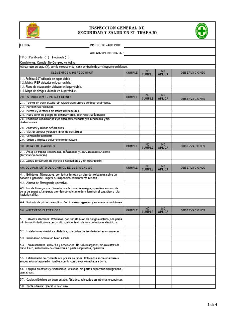 Check List de Inspecciones Generales de Sst-mdt-2023 | Descargar gratis ... Check List de Inspecciones Generales de Sst-mdt-2023 | Descargar gratis ...