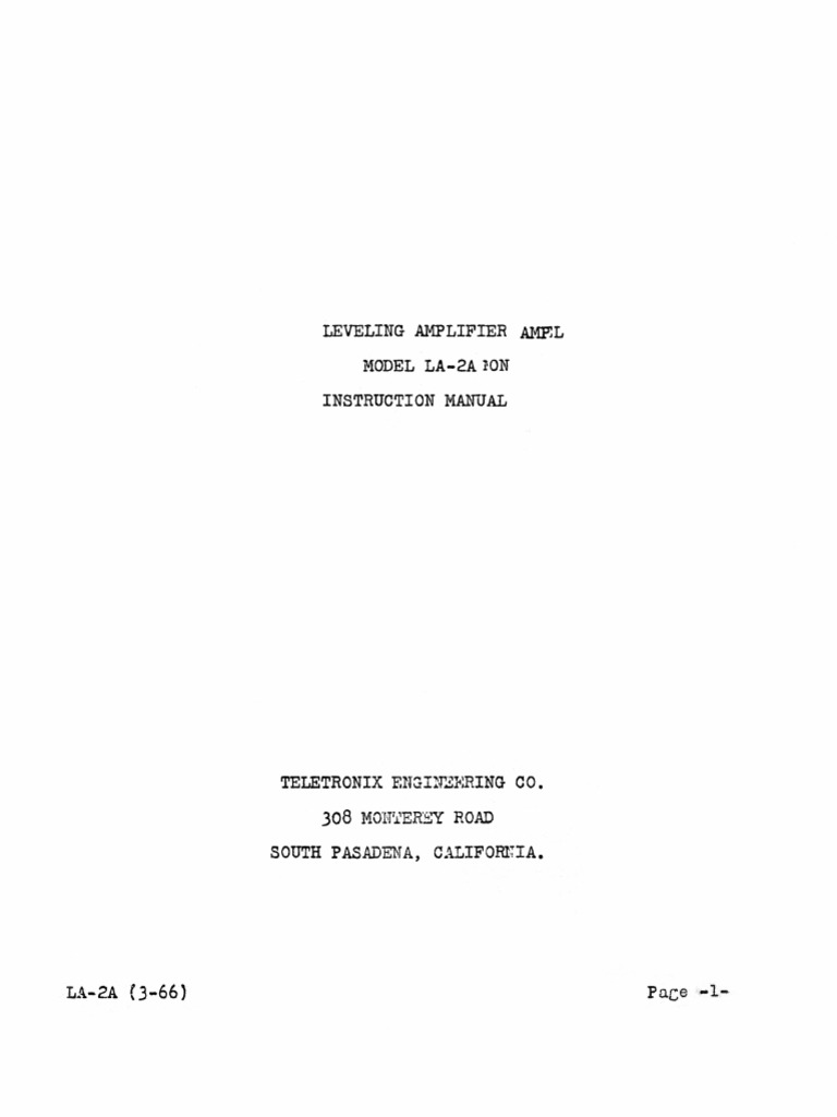 Teletronix LA-2A Manual - Page 1 | PDF
