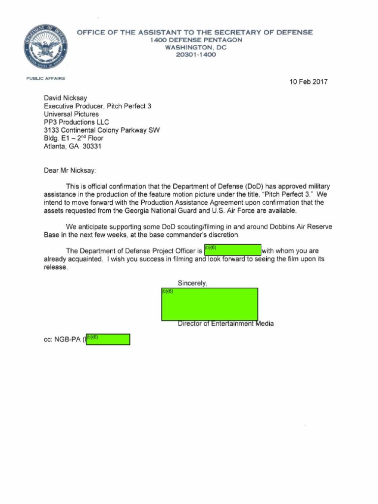 Phil Strub Letter Pitch Perfect 3 | PDF