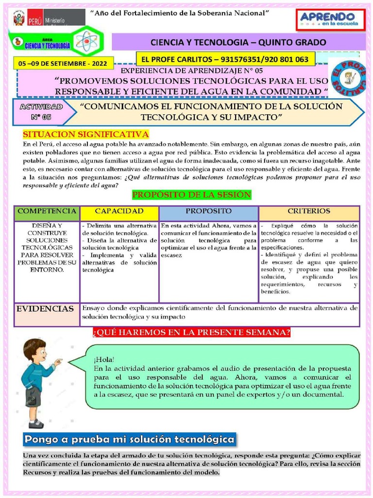 Experiencia de Aprendizaje #05 - Ciencia y Tecnologia - Actividad 05 - 5to Grado - 00001 | PDF