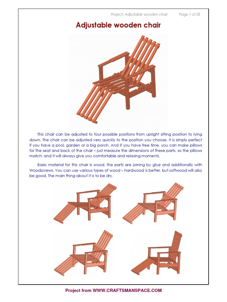 Adjustable Wooden Chair | PDF | Chair | Screw