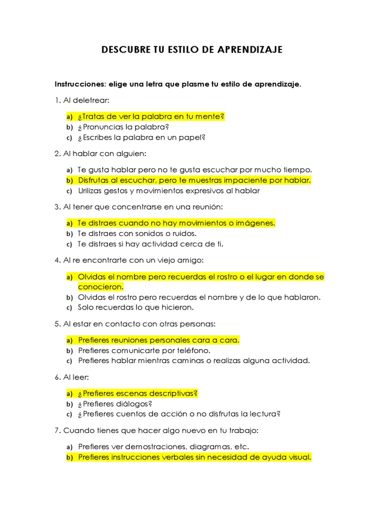 Test Descubre Tu Estilo de Aprendizaje Realizado | PDF | Aprendizaje ...