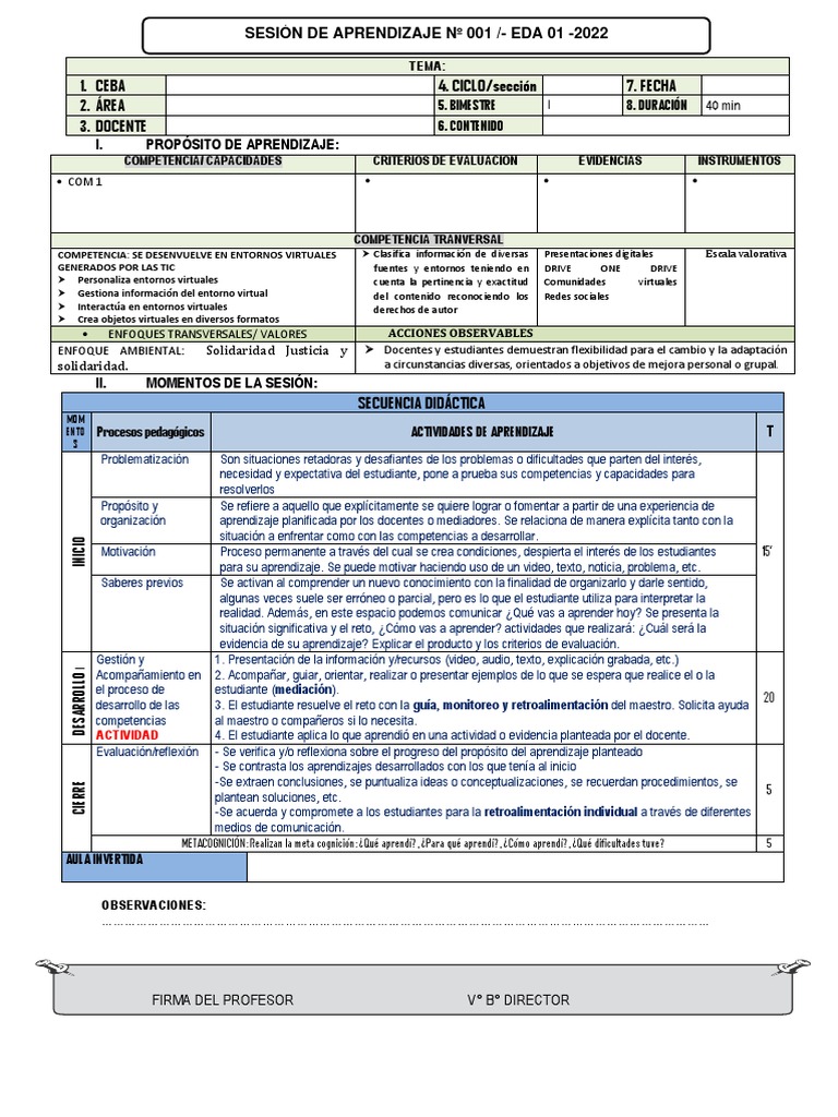 Modelo de La Sesión Presencial Eba | PDF | Evaluación | Aprendizaje