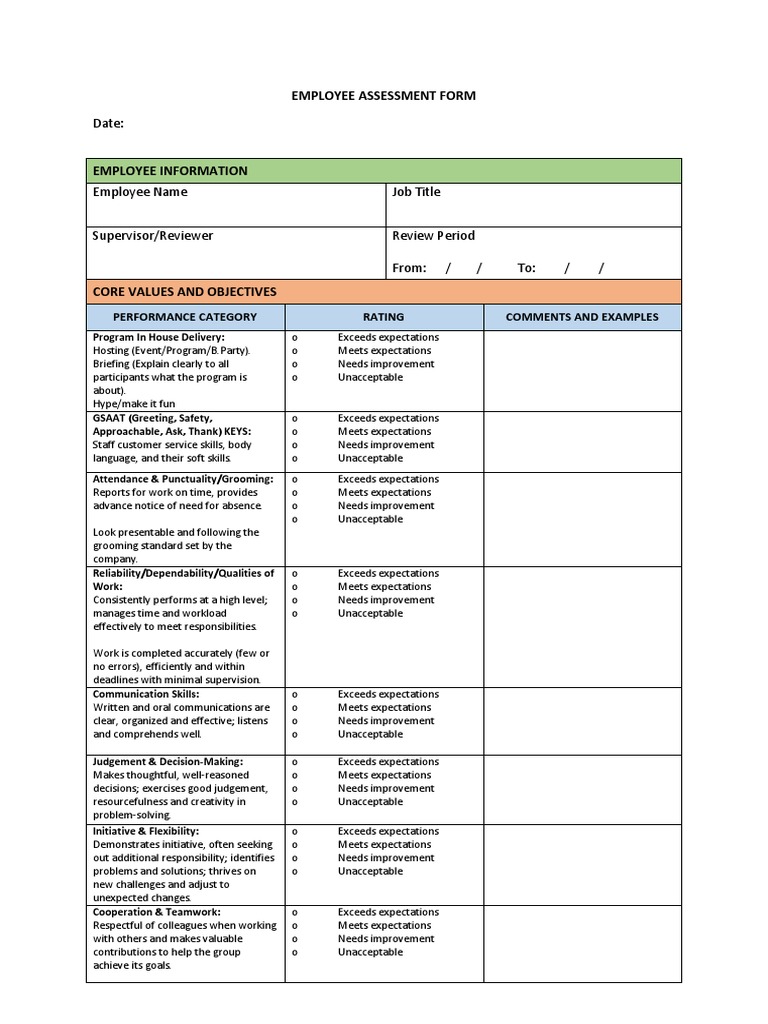 Employee Assessment Form | PDF | Psychology | Business
