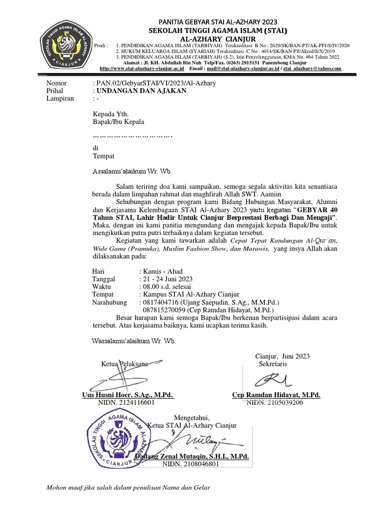 (Tanpa Nama) Undangan Gebyar STAI 2023 | PDF (Tanpa Nama) Undangan Gebyar STAI 2023 | PDF