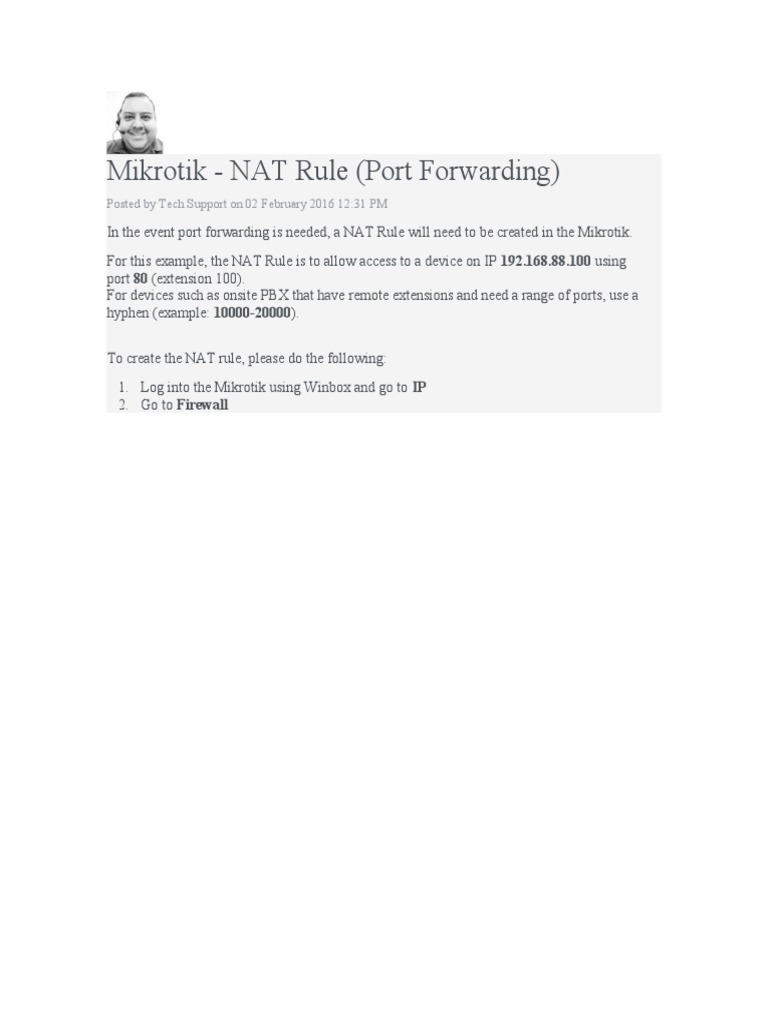 Mikrotik NAT Rule for Port Forwarding | PDF | Computers